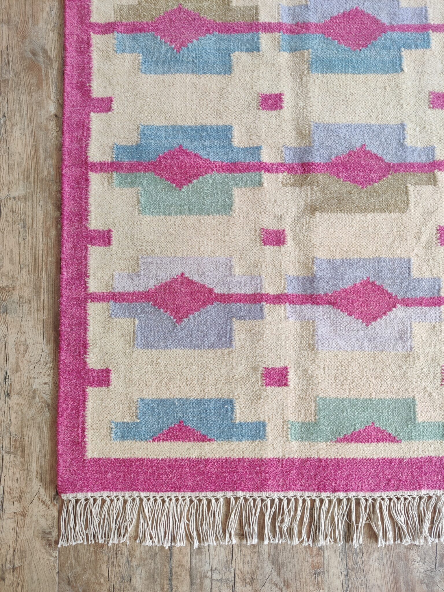 blue and white wool rug